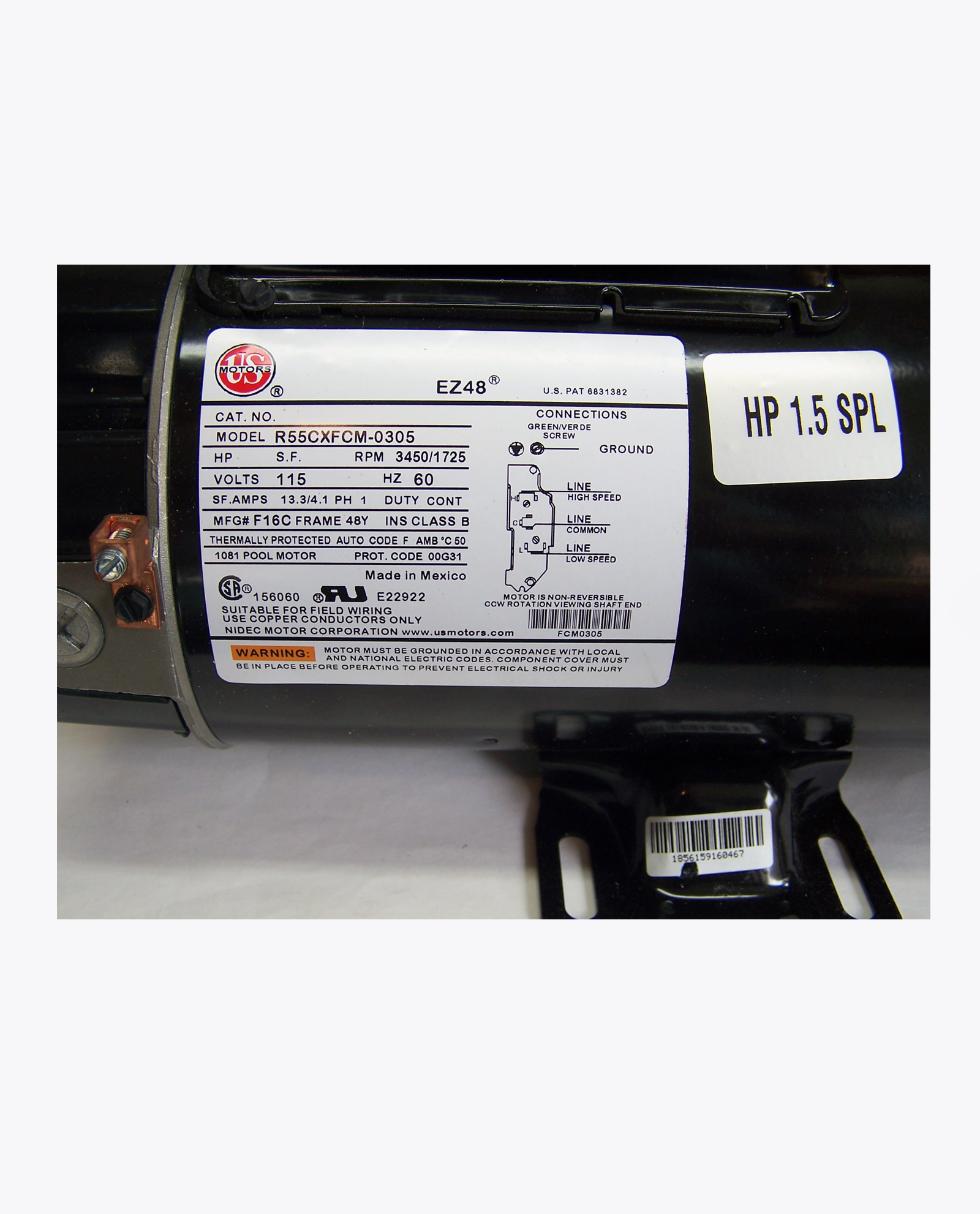 1.5 HP 3450/1725 RPM, 48Y Frame, 115Volt, 2-Speed Hot Tub / Spa Motor ...